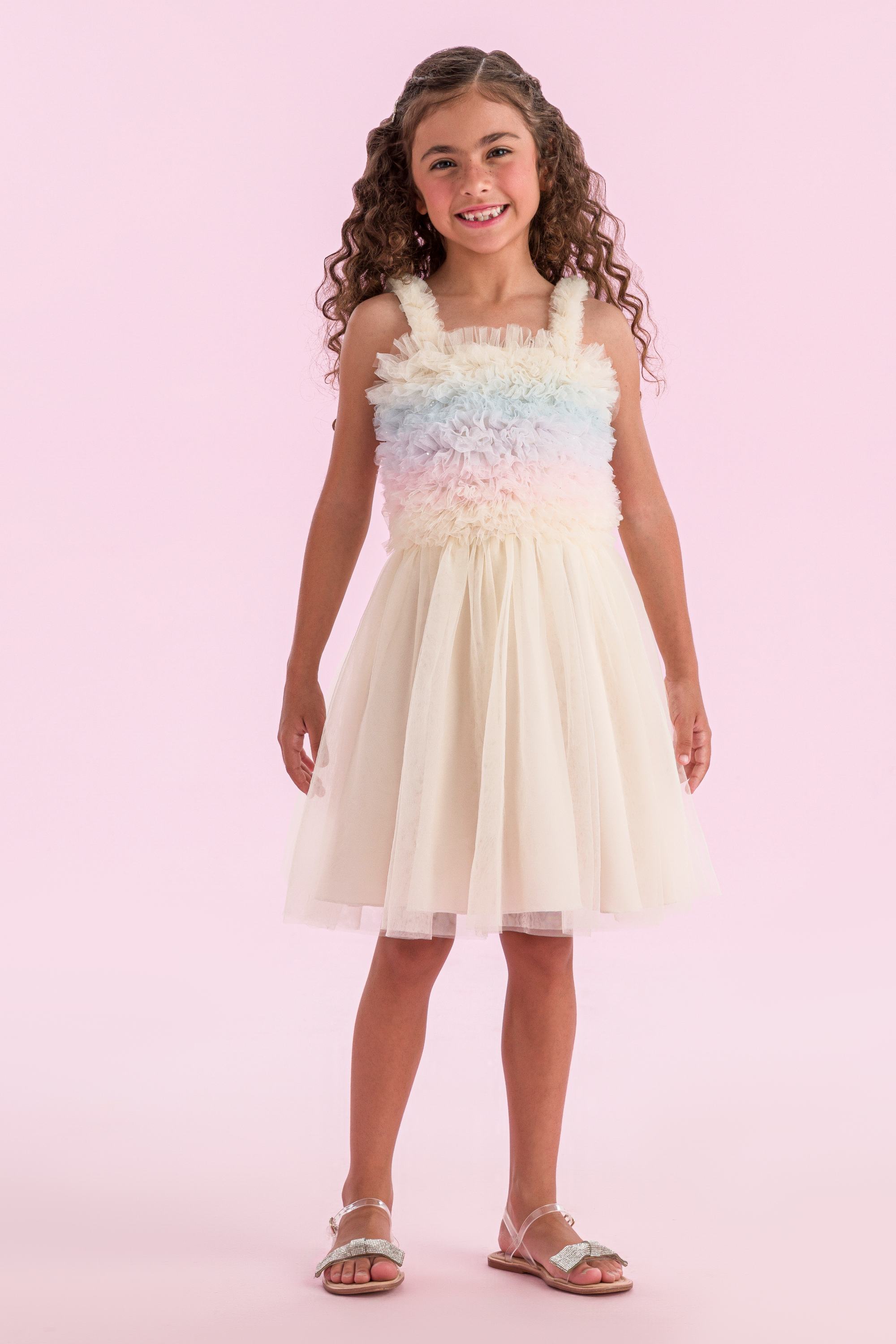Vestido Festa Infantil Petit Cherie Babadinho Tule Bege