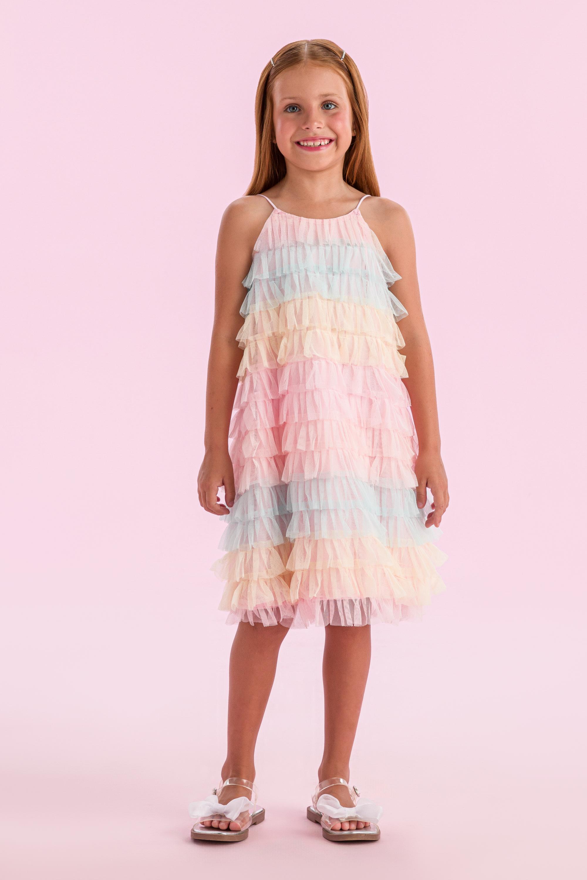 Vestido Infantil Festa Petit Cherie Babadinho Tule Colorido